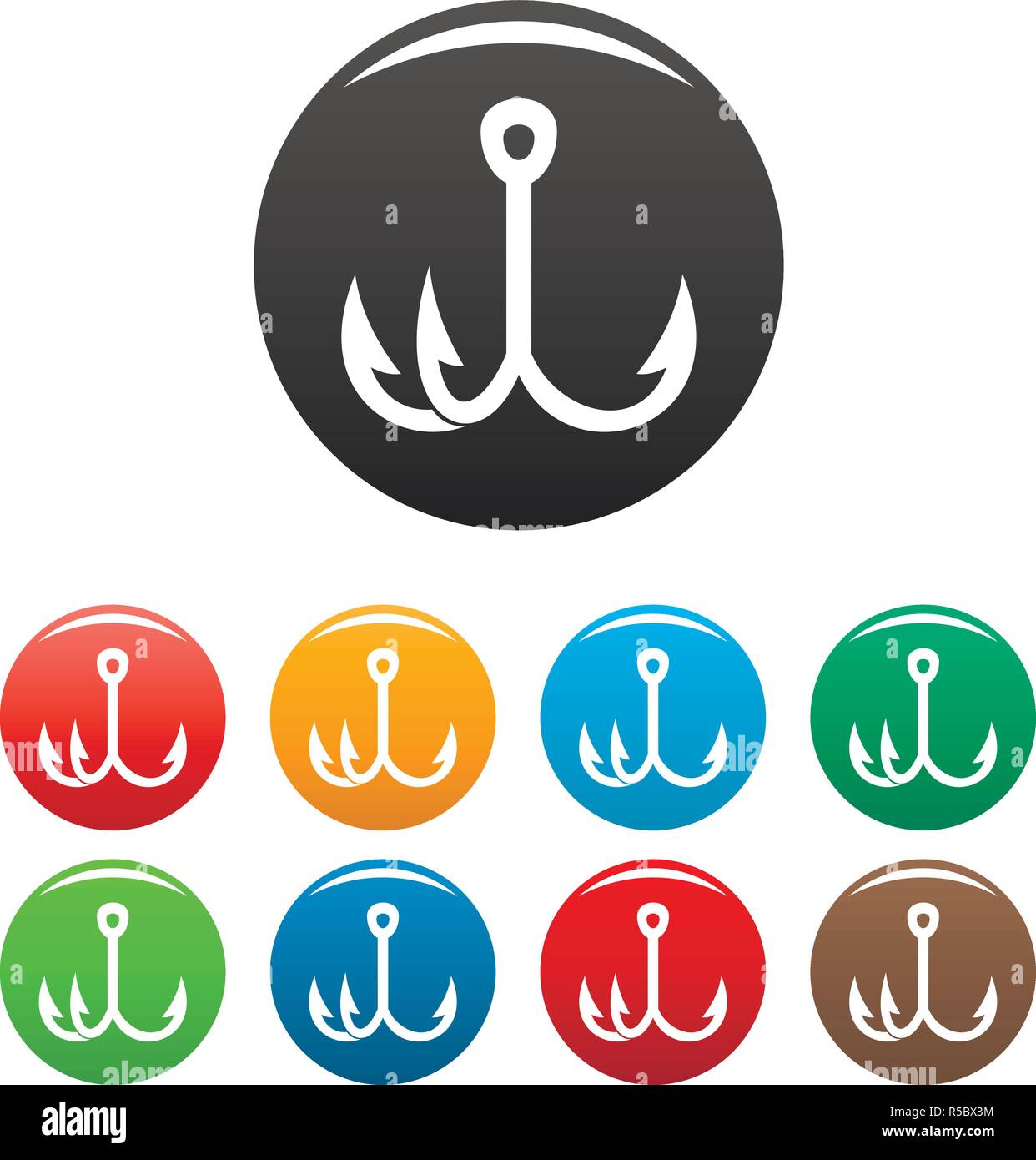 Triple fish hook icons set 9 color vector isolated on white for any ...