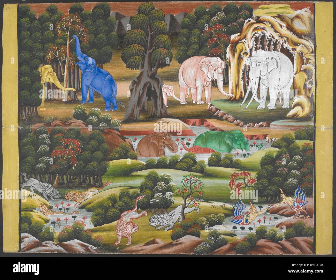 The fabulous region of Himavant covered in forests with seven great ...