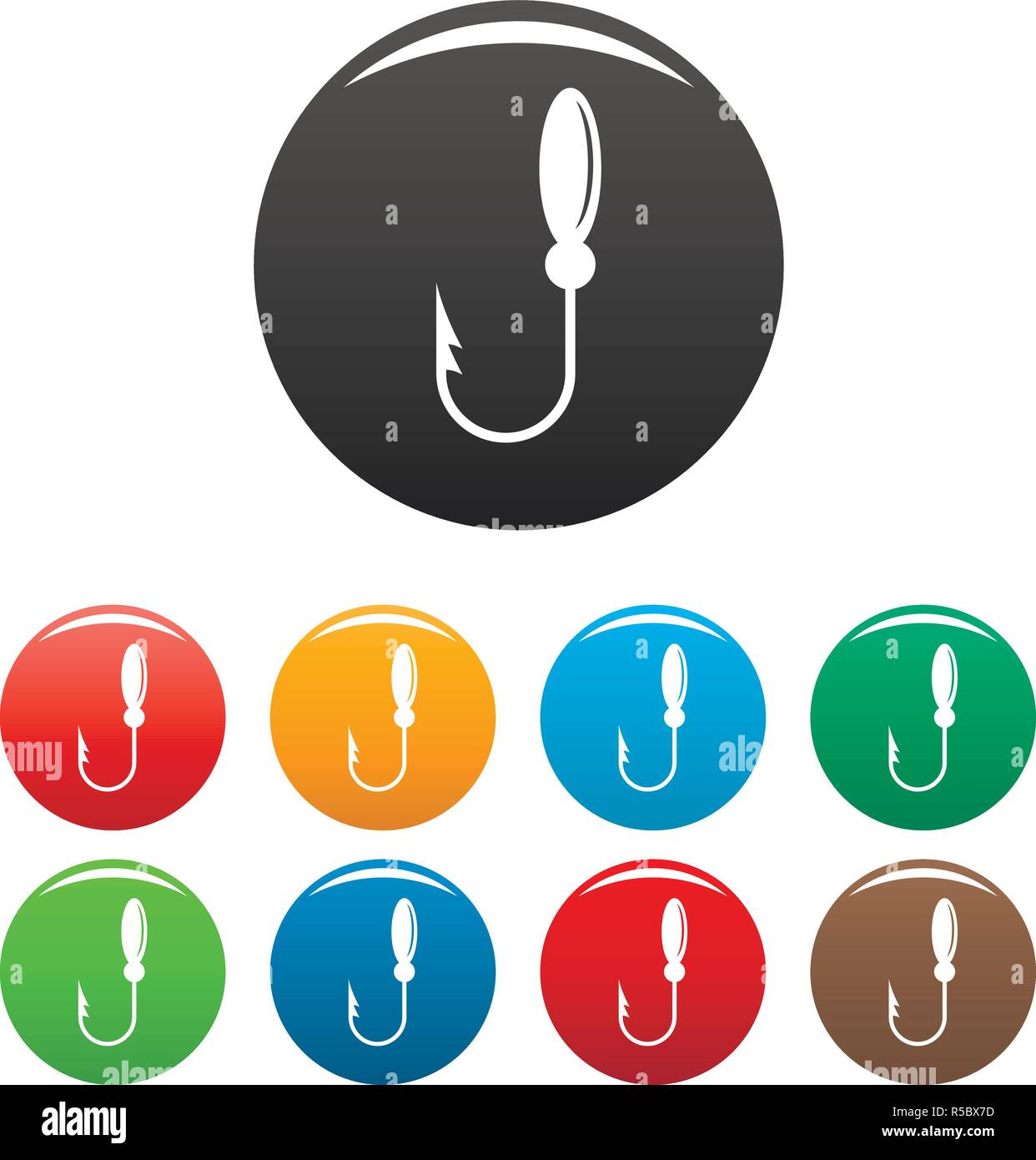 Small fish hook icons set 9 color vector isolated on white for any ...