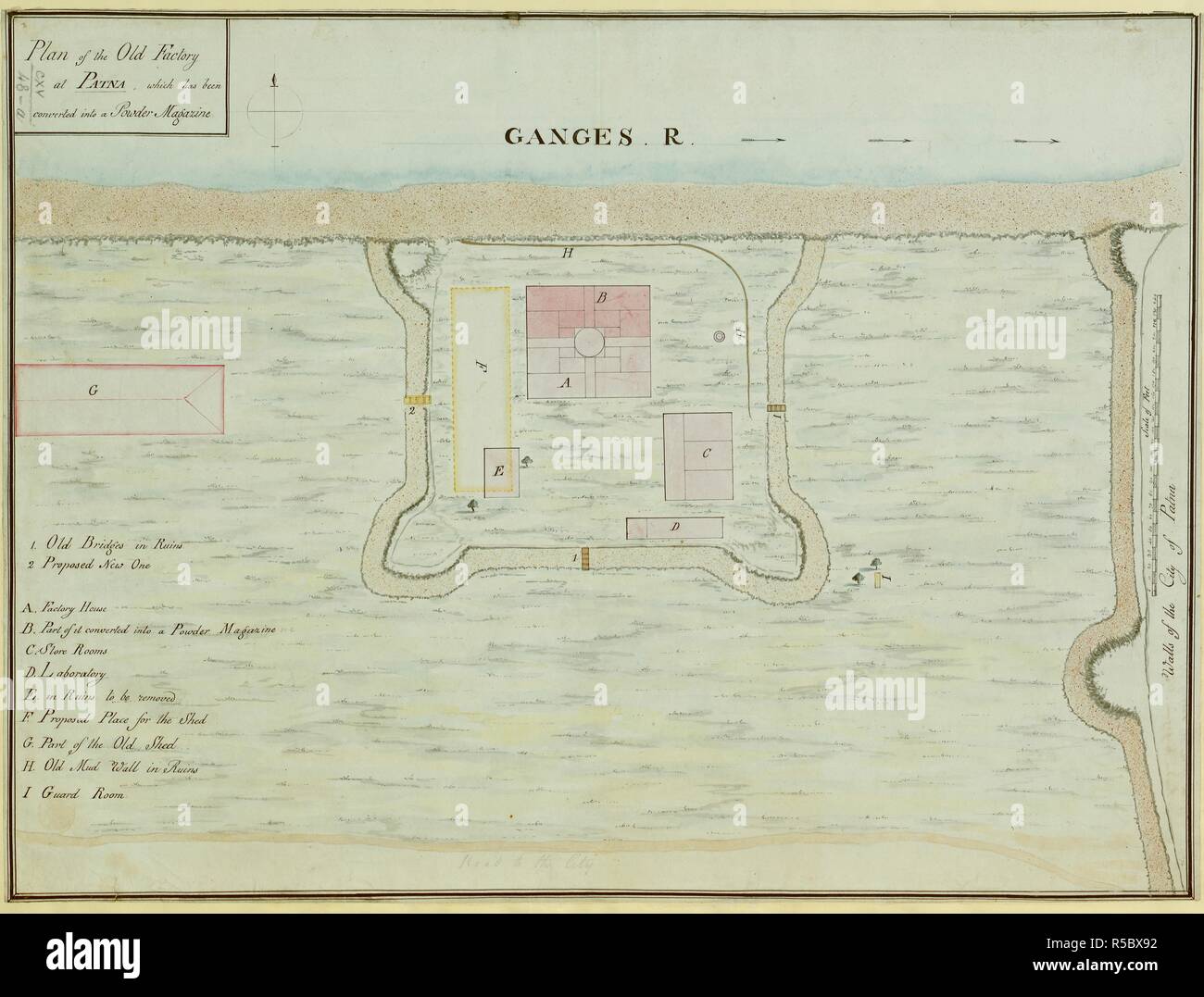 A plan of a fortified factory building; the River Ganges to the north ...