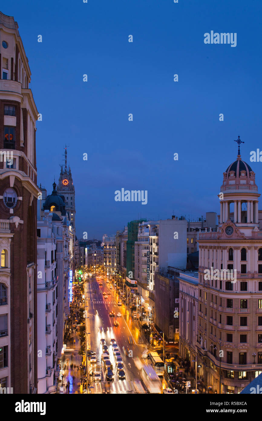 Spain, Madrid, Centro Area, elevated view of the Gran Via Stock Photo ...