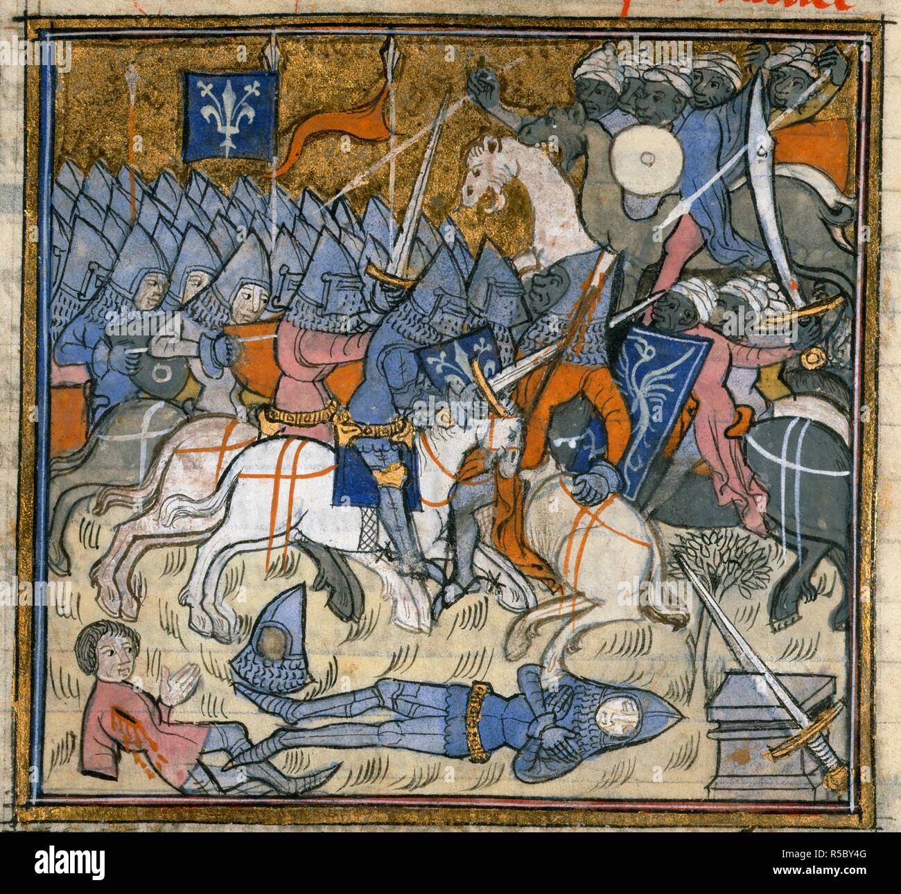 Crusaders fighting Saracens. Chroniques de France ou de St Denys ...