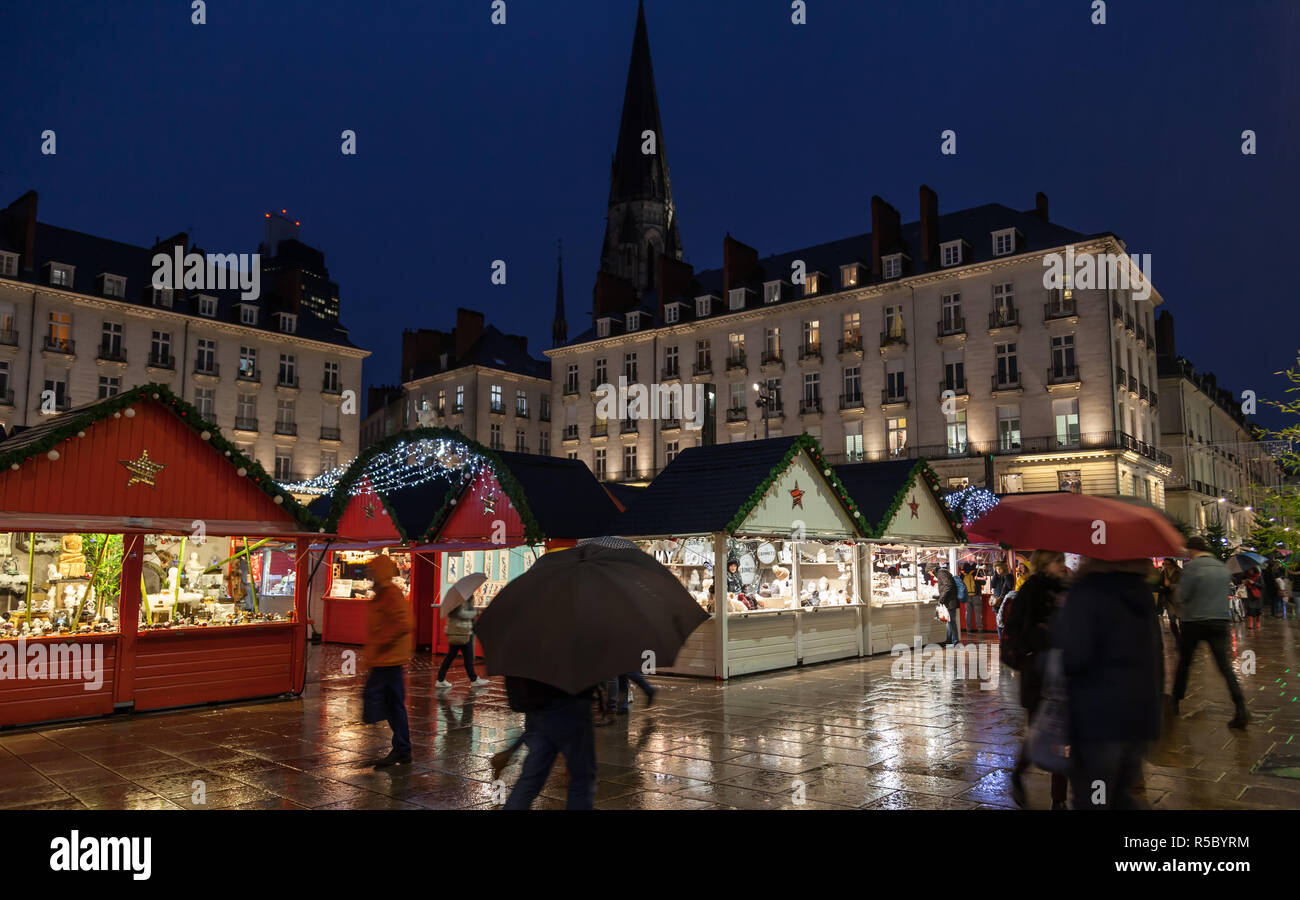 christmas market in Royal square - Nantes, FRANCE - NOVEMBER 2018 Stock ...