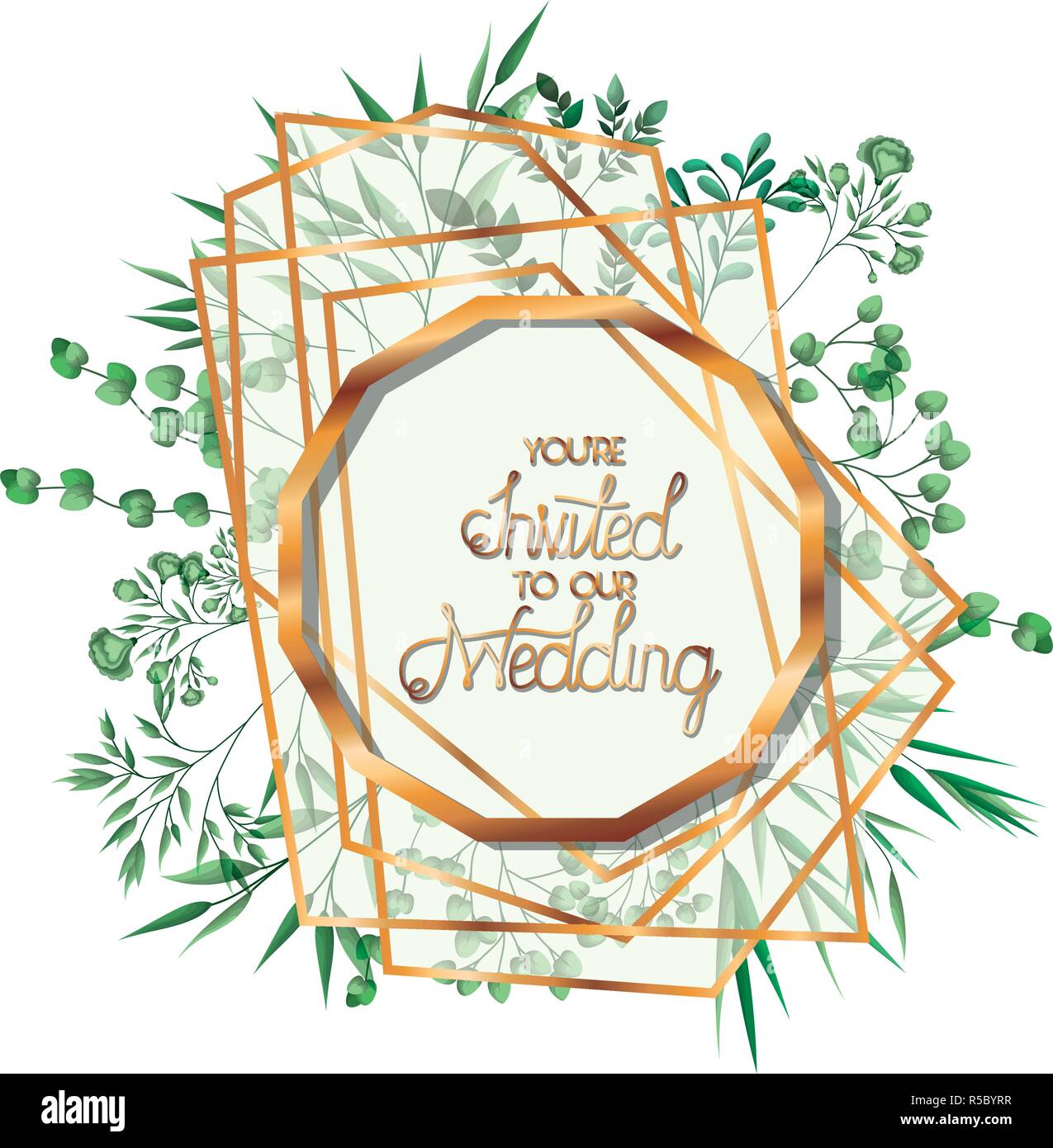 wedding invitation with golden frame Stock Vector Image & Art - Alamy