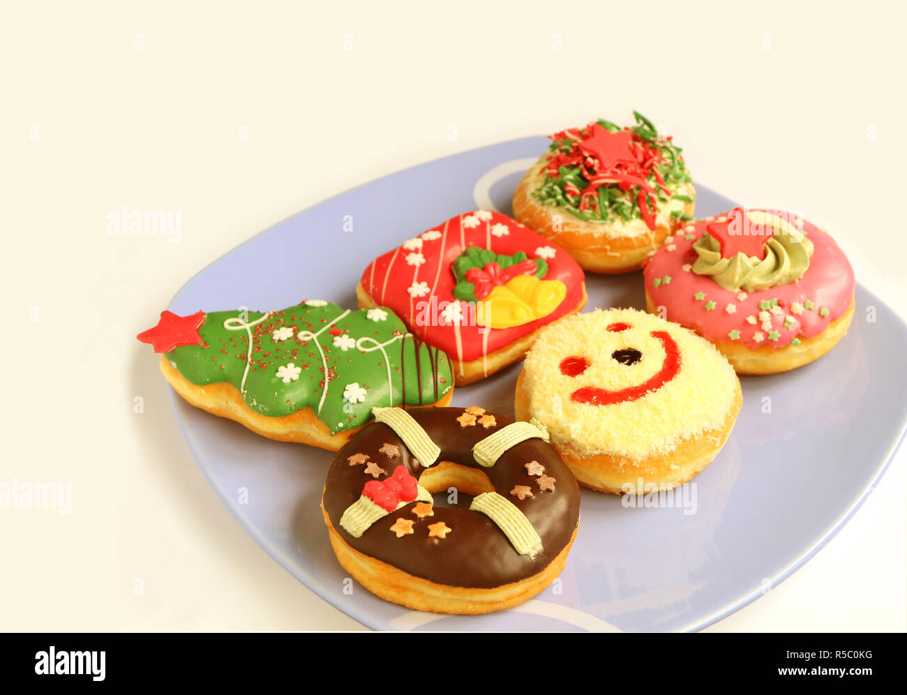 Various Design of Colorful Christmas Decorated Doughnuts Sweets on ...