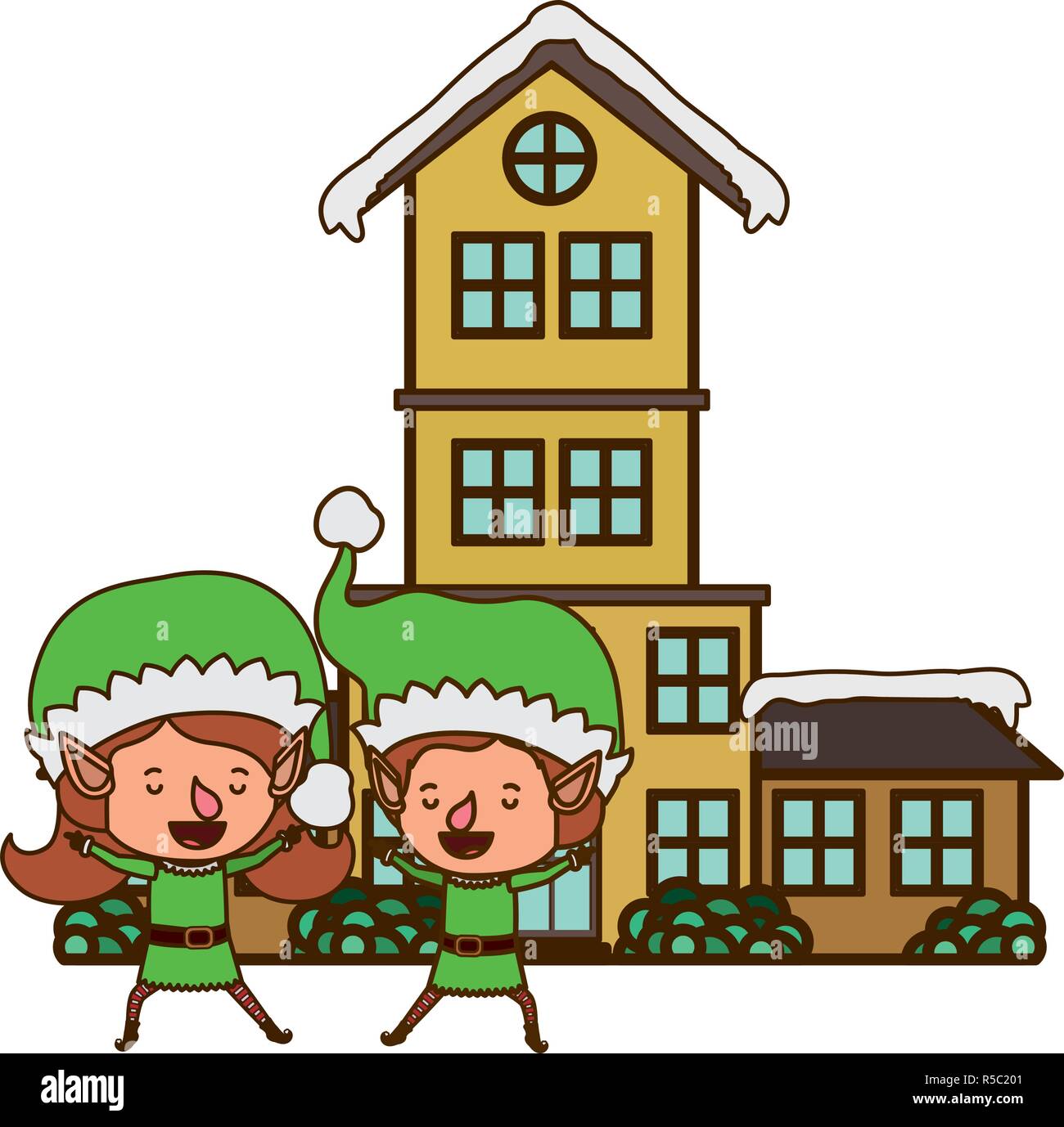 couple of elves with house isolated icon Stock Vector Image & Art - Alamy