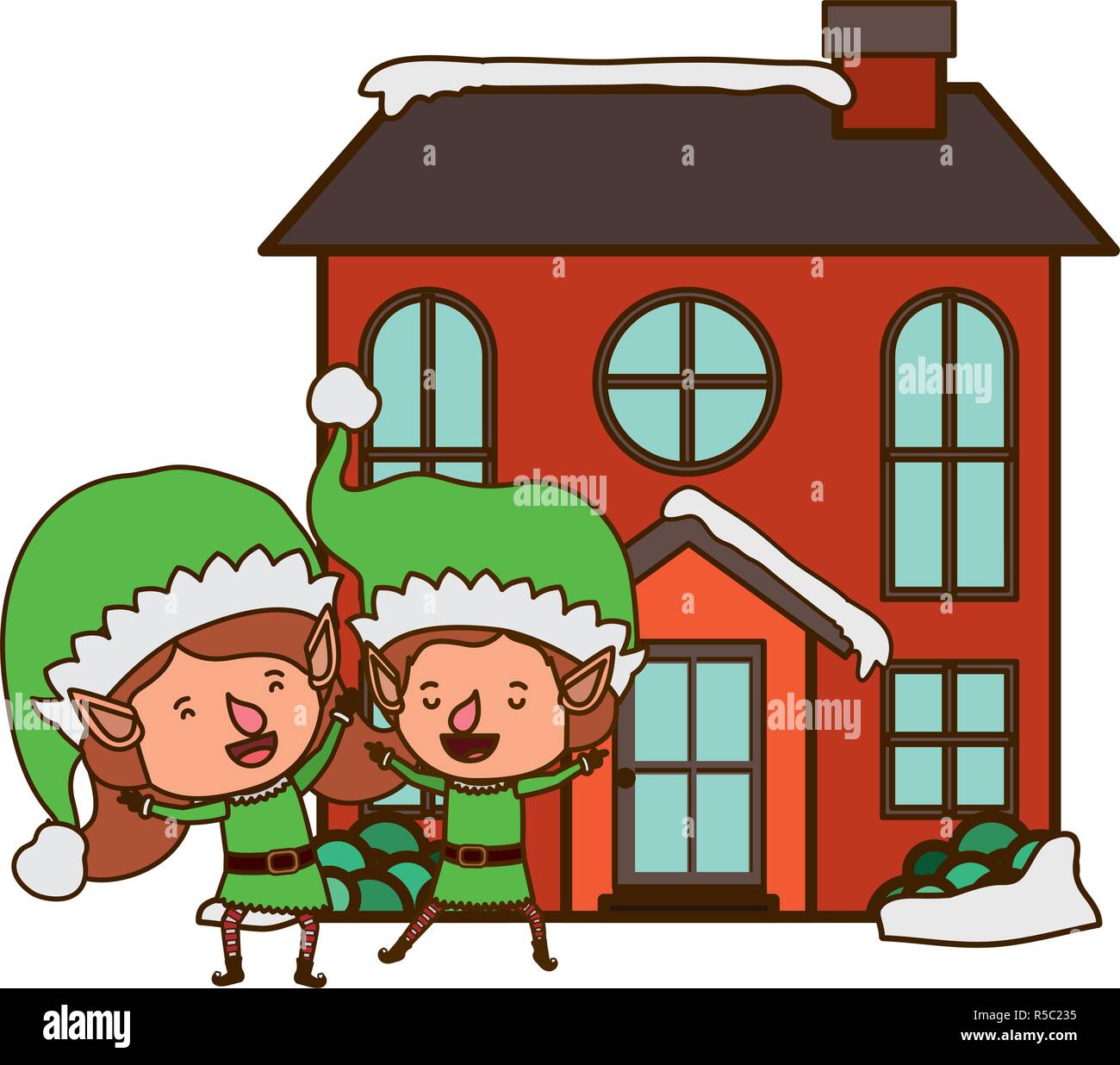 couple of elves with house isolated icon Stock Vector Image & Art - Alamy