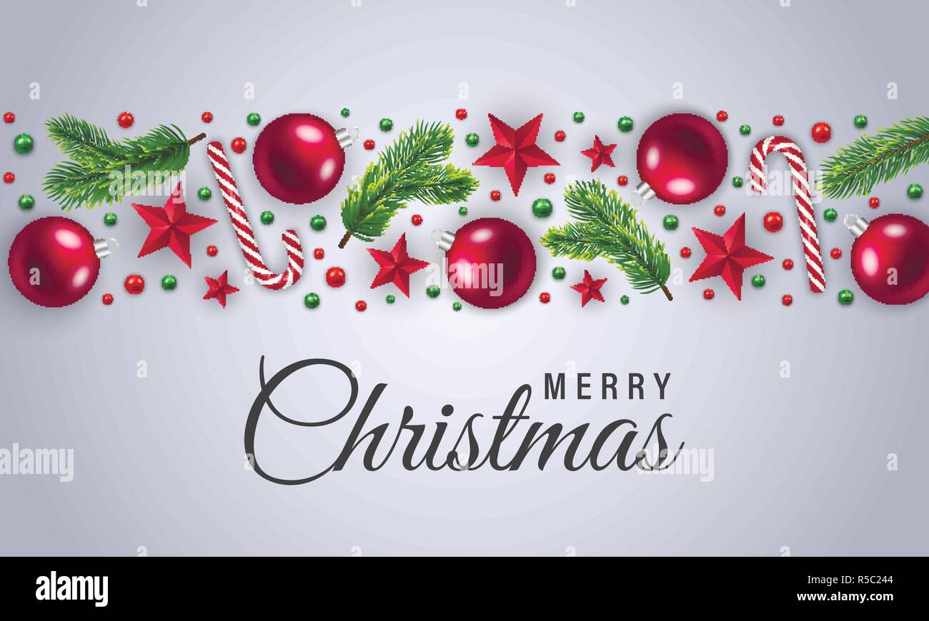 Merry Christmas red balls concept background. Realistic illustration of ...