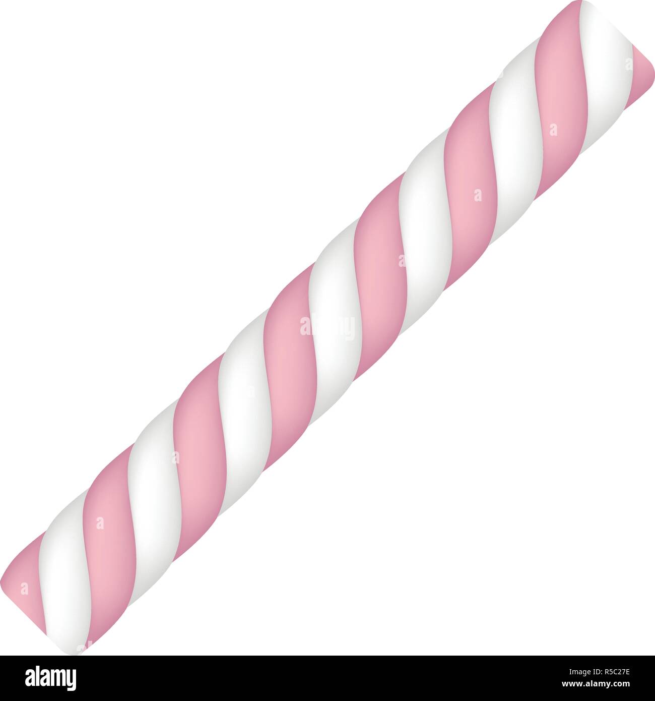 Pink striped marshmallow icon. Realistic illustration of pink striped ...