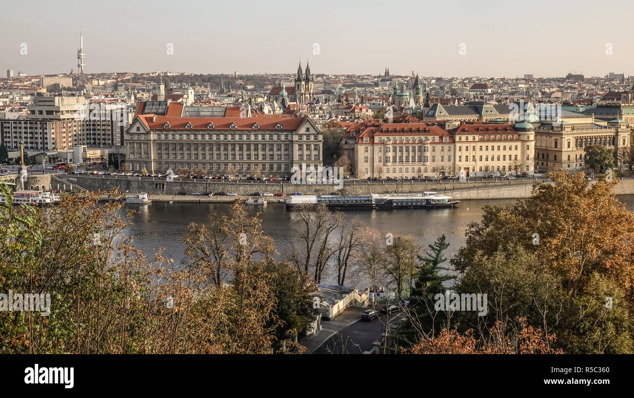 Aerial view of Prague, Czechia. Prague is the 14th largest city in ...