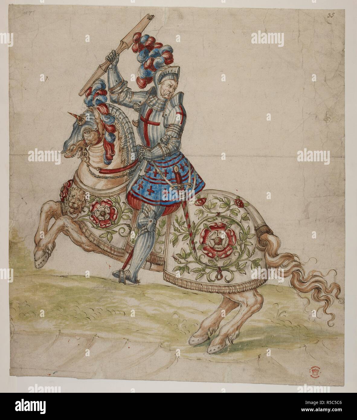 A mounted knight. S. Netherlands (?), early 16th century. (Whole folio ...