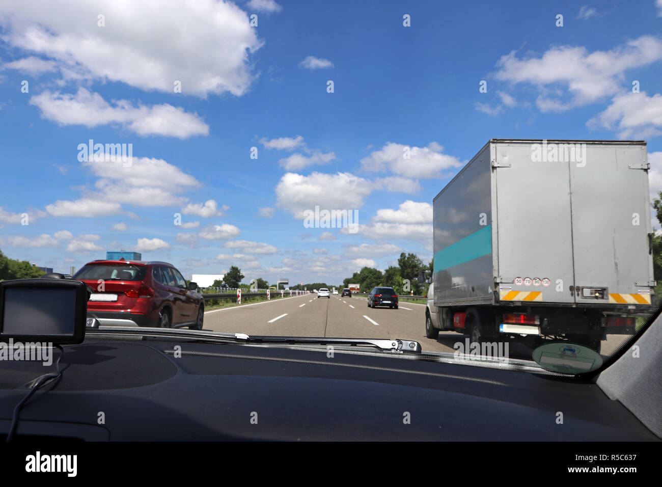 on the way on a german highway. overtaking on the highway Stock Photo ...