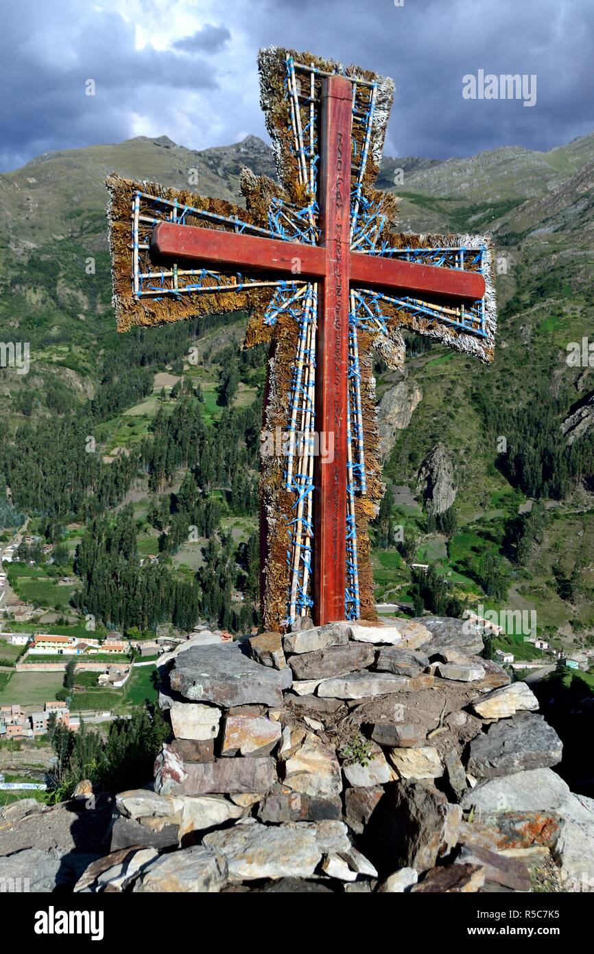 Catholic cross in CHAVIN de Huantar. Department of Ancash.PERU Stock ...