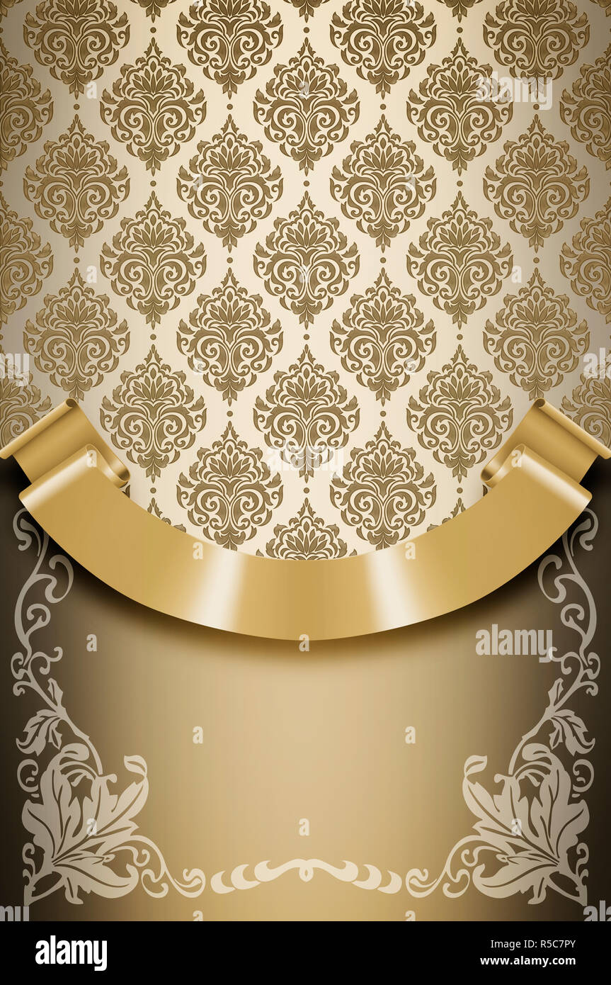 Ornate background with decorative vintage patterns and elegant ribbon ...