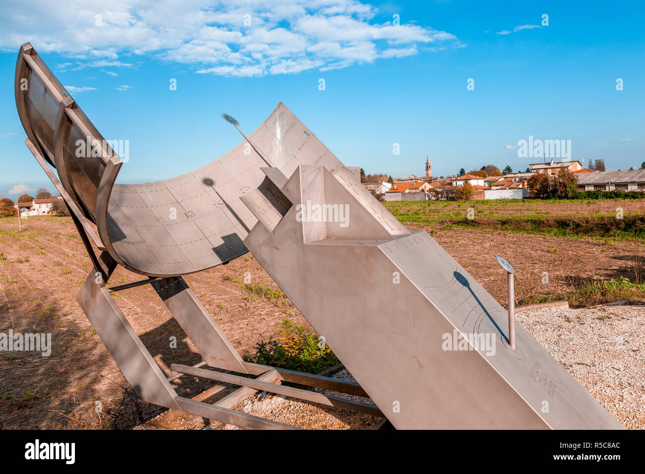 Modern outdoor sundial built in metal in the countryside Stock Photo ...