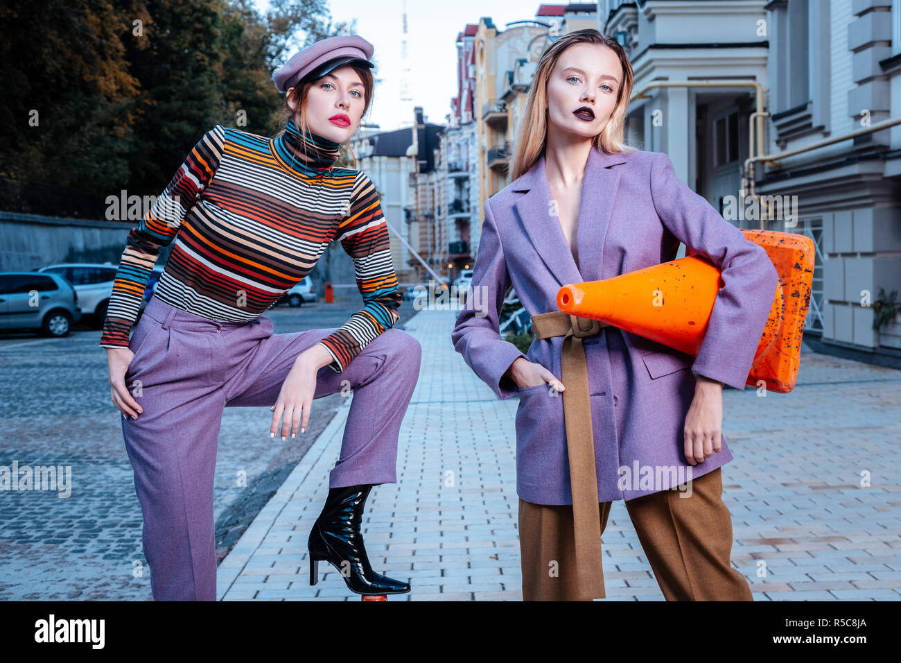 Autumn collection. Stylish trendy professional photo models wearing ...