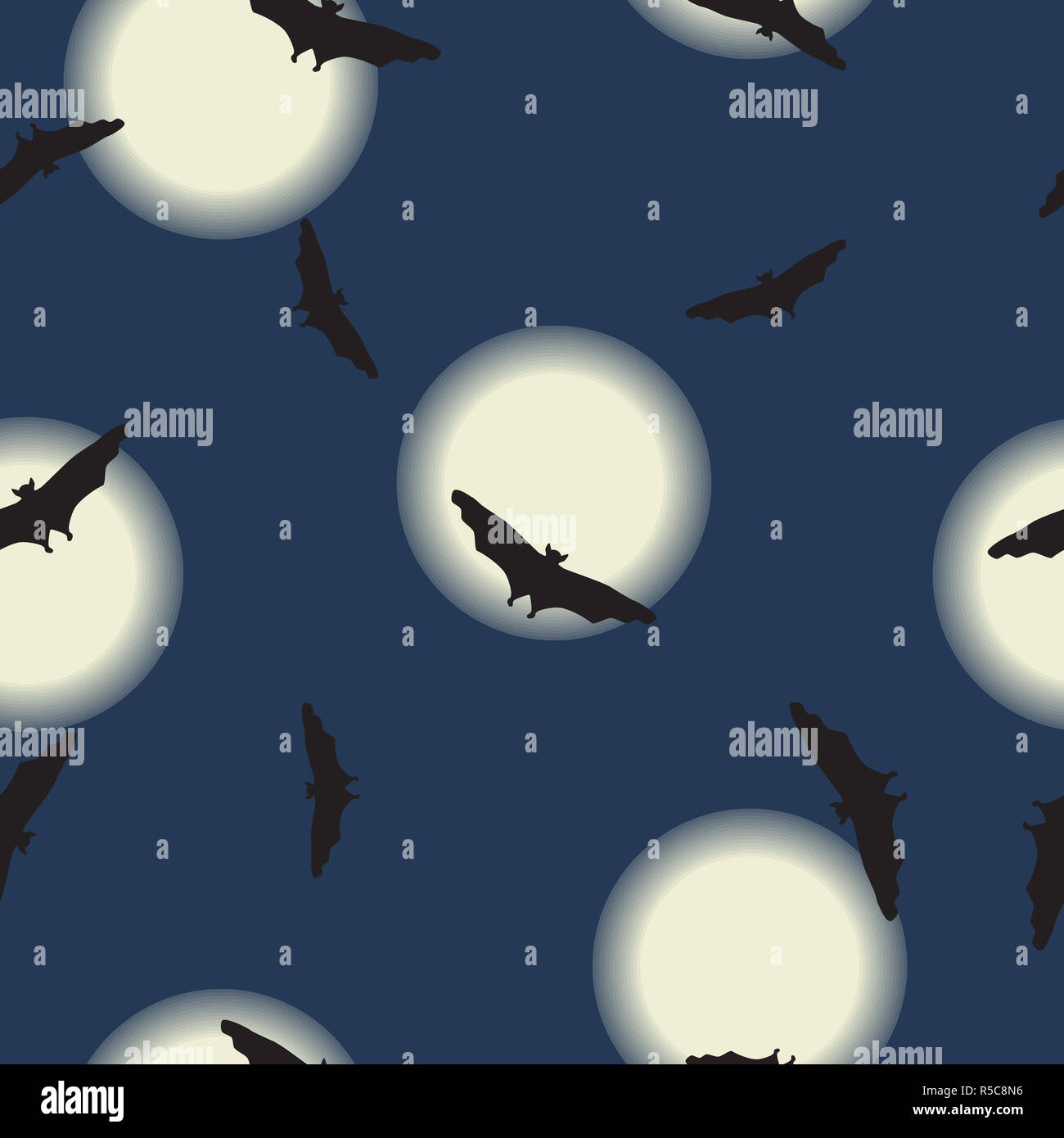 Seamless wild animals pattern Bats black silhouette flying, full moon ...