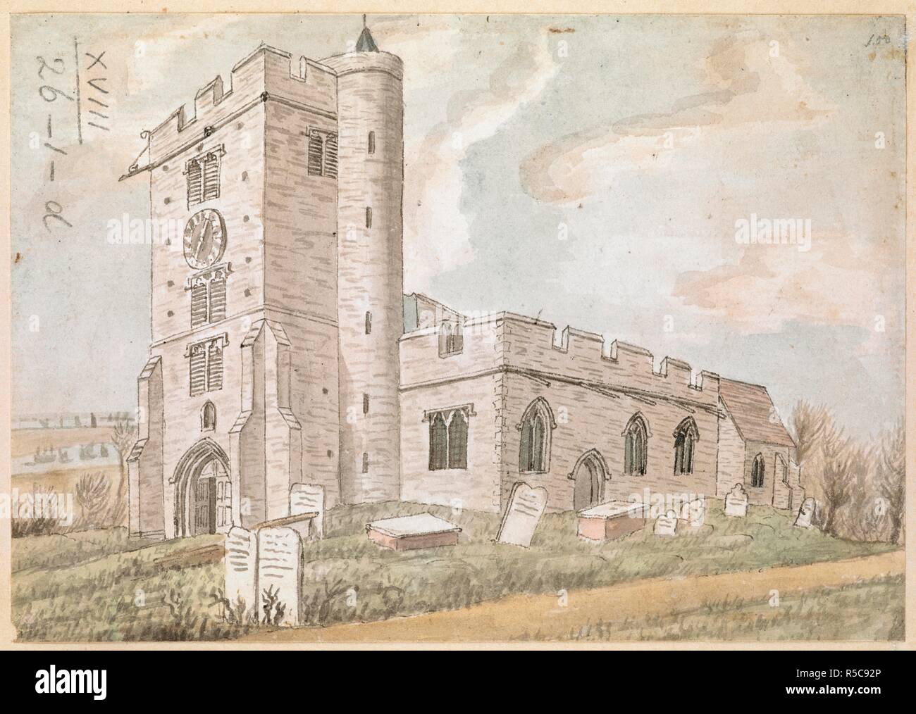 St. Mary Magdalene Church, Gillingham; gravestones in front; boats on ...