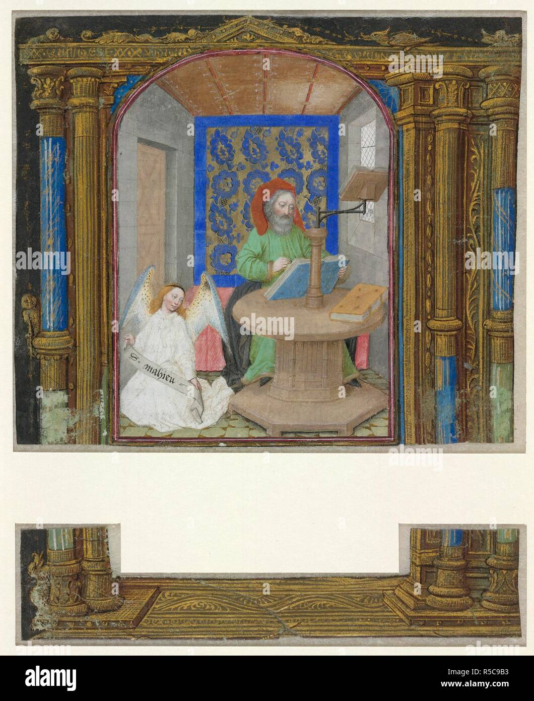 St. Matthew writing. Cuttings from a Book of Hours. Flanders or north ...