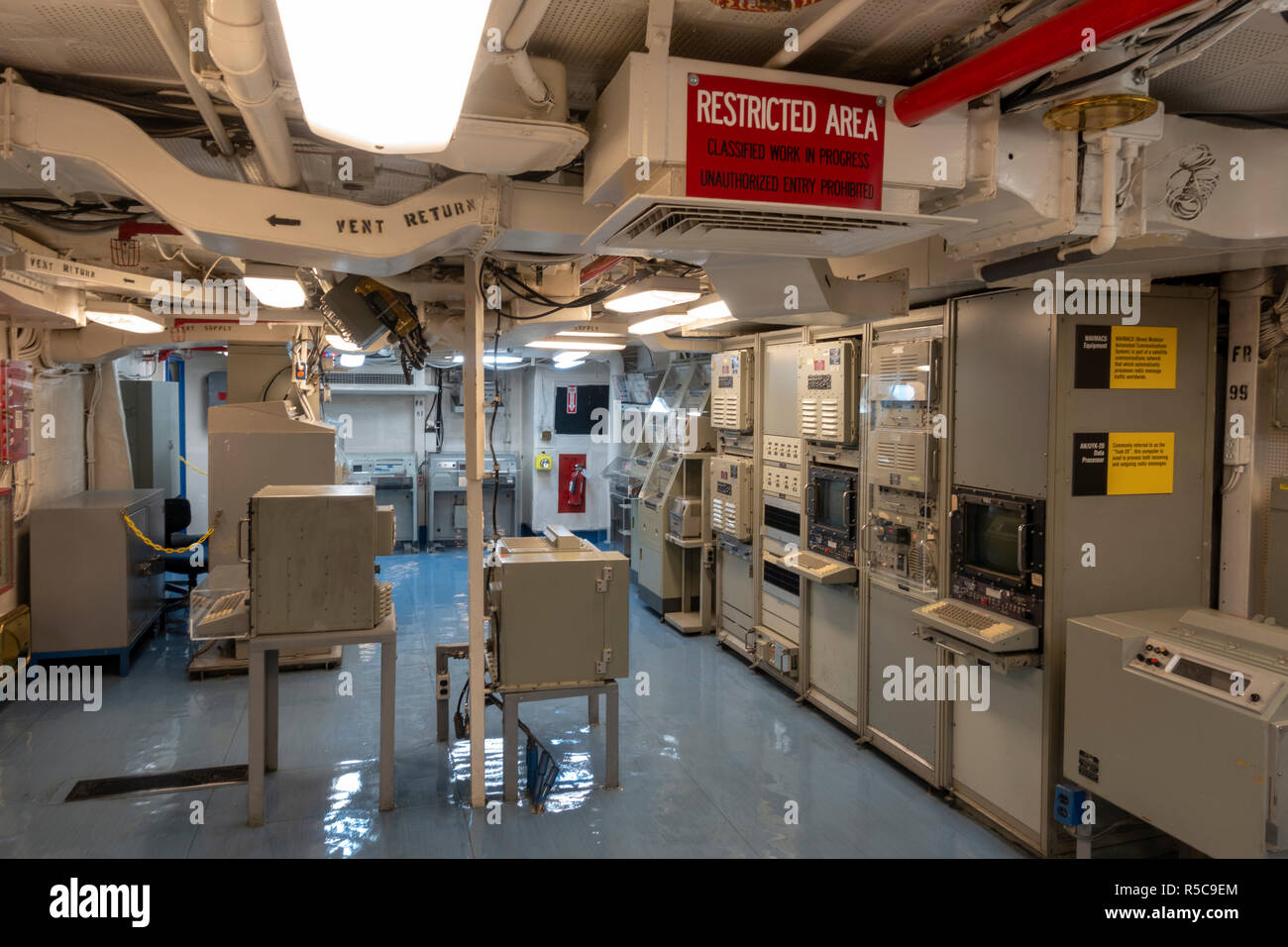 General view of the Radio Facilities Control Room, USS Midway, San ...
