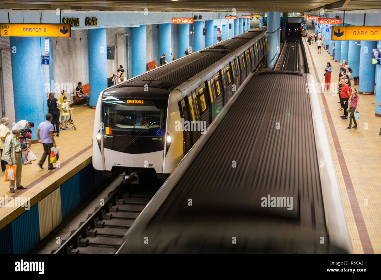 September 16, 2017 Bucharest/Romania - Train arriving at Obor subway ...