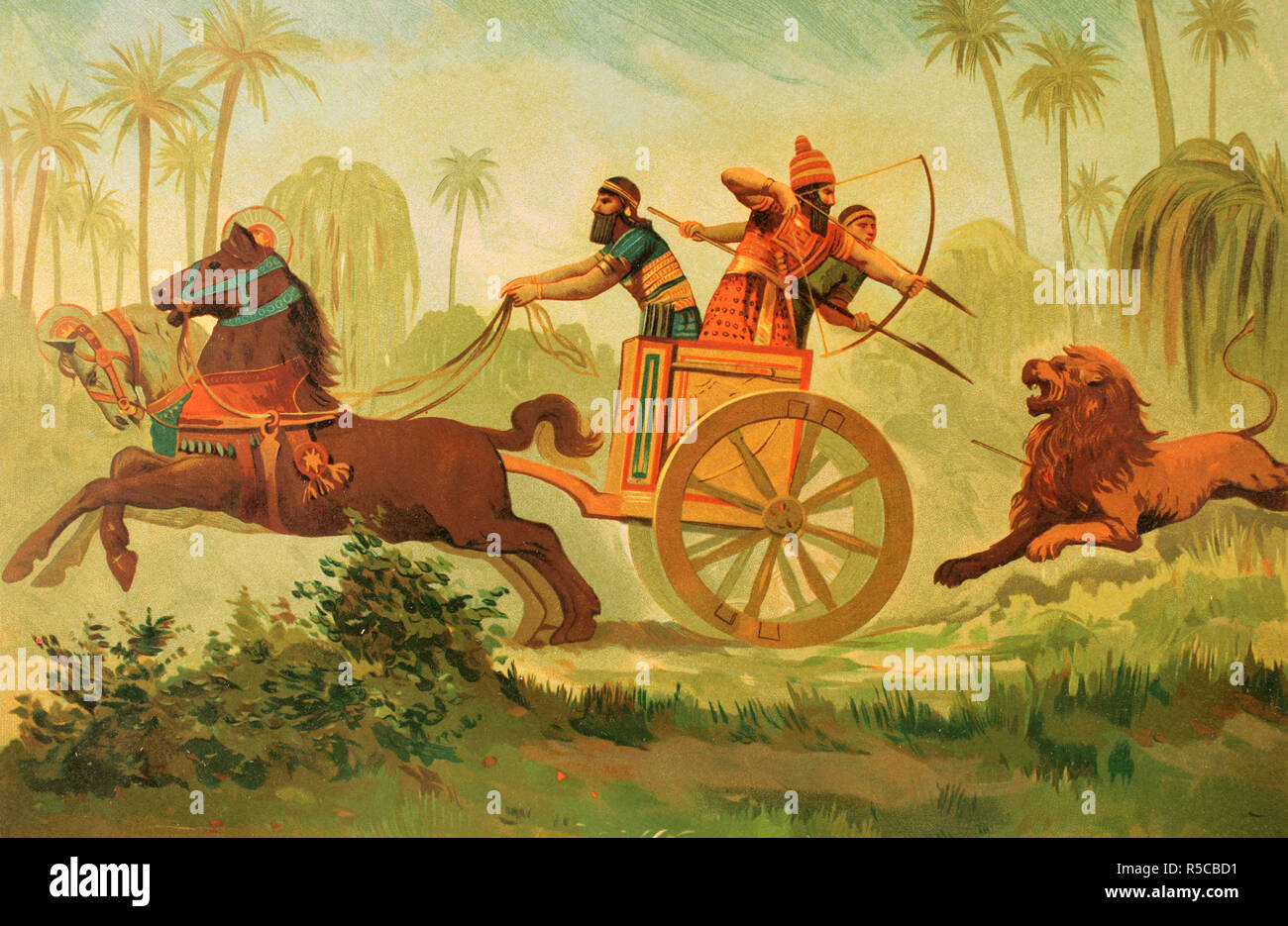 Neo-Assyrian Empire. The King Ashurbanipal (668-627 BC) on a lion hunt ...