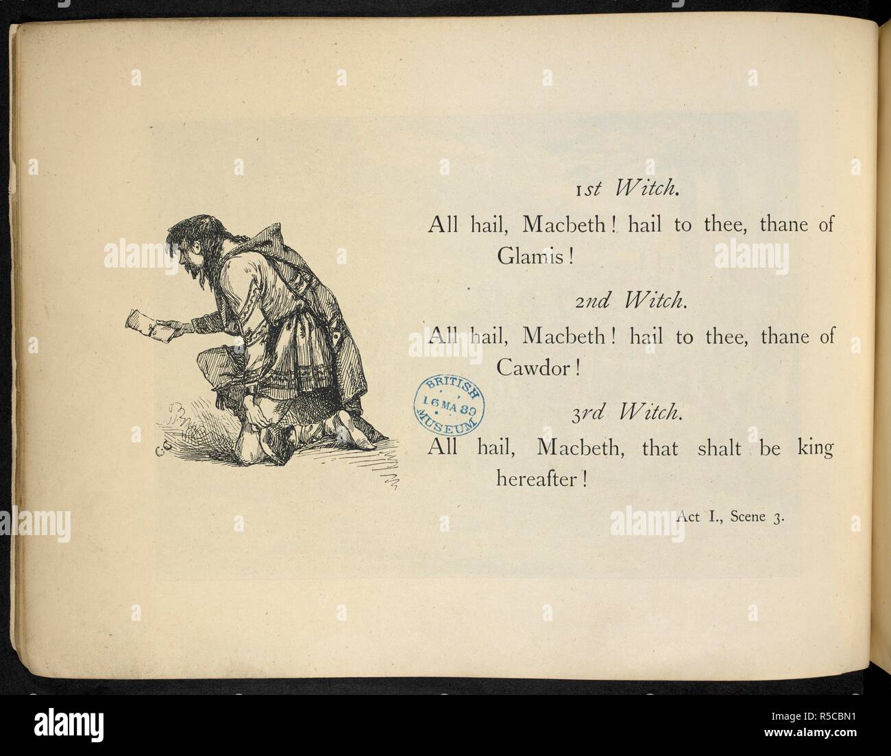 Act I scene 3- the three witches hail Macbeth. An illustration of a ...