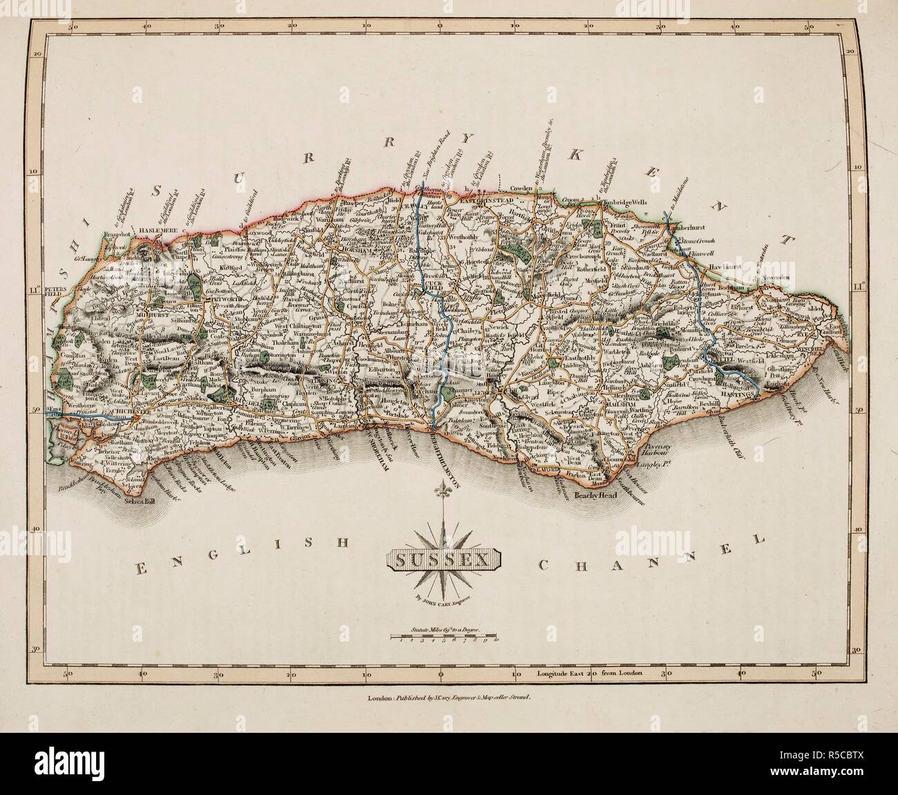 A Map Of The County Of Sussex Details Of Roads And Rivers Forest And Place Names Cary’s