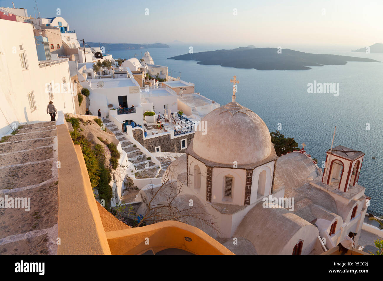 Church & Fira town at sunset, Fira, Santorini (Thira), Cyclades, Greece ...