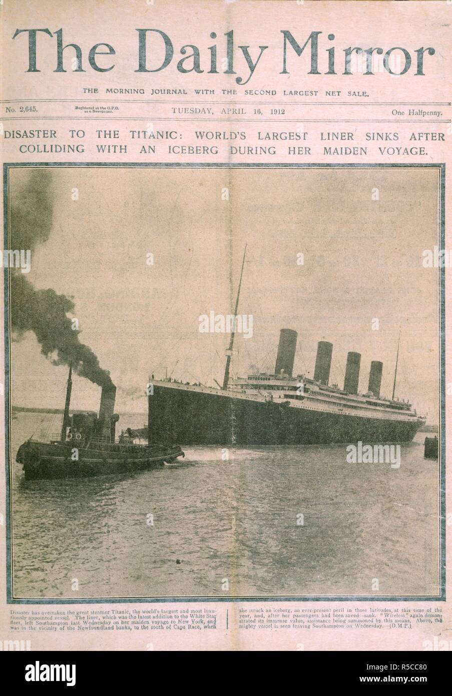The Titanic disaster. The Daily Mirror. London, April 16, 1912 ...