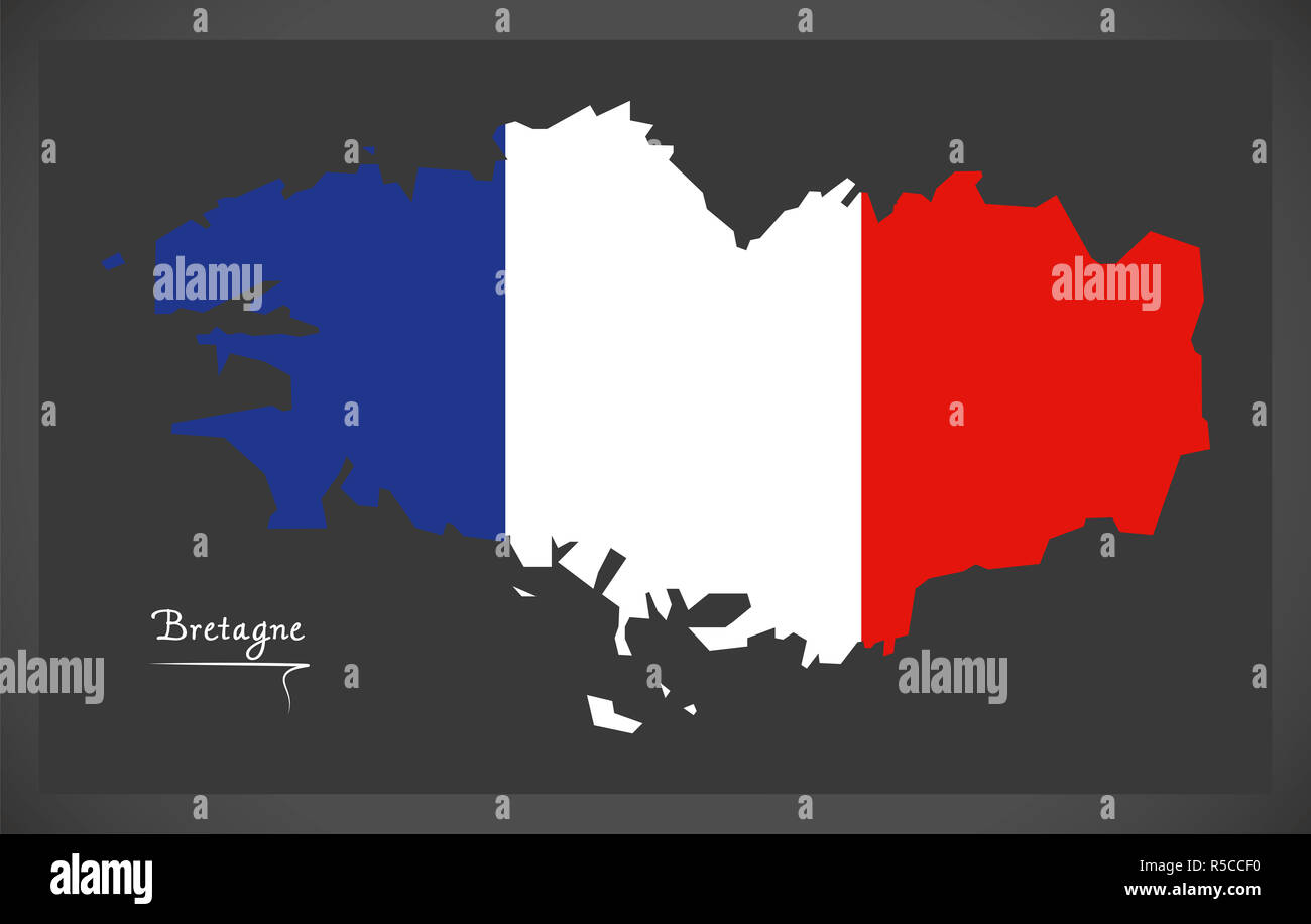 Bretagne map with French national flag illustration Stock Photo - Alamy