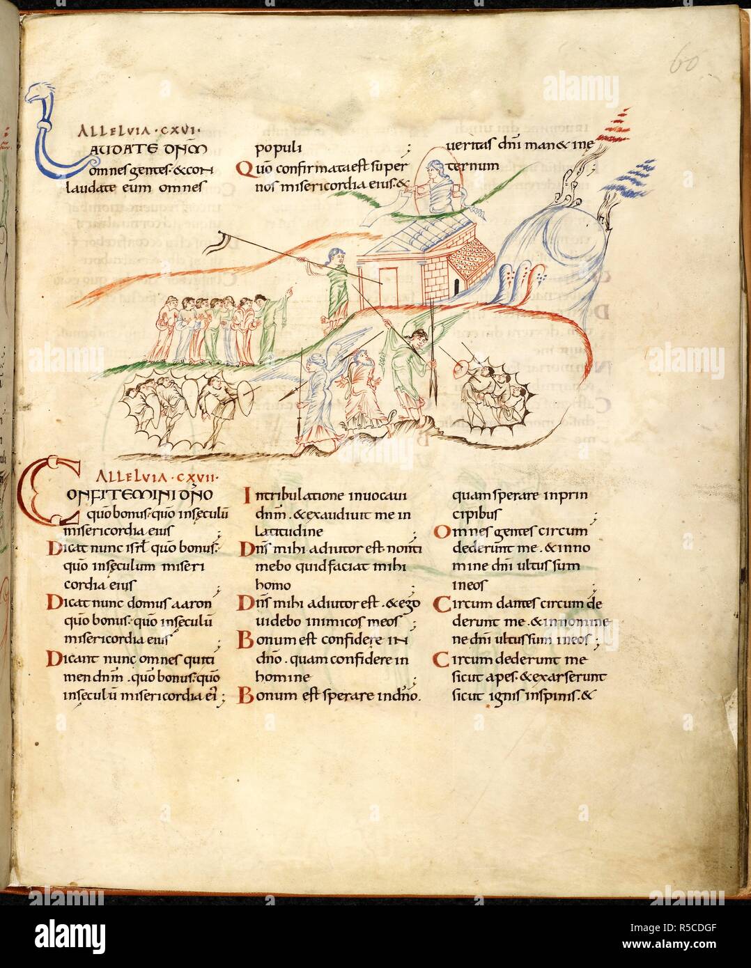 Pen drawing illustrating Psalm 117. Psalter, in the Roman version ...