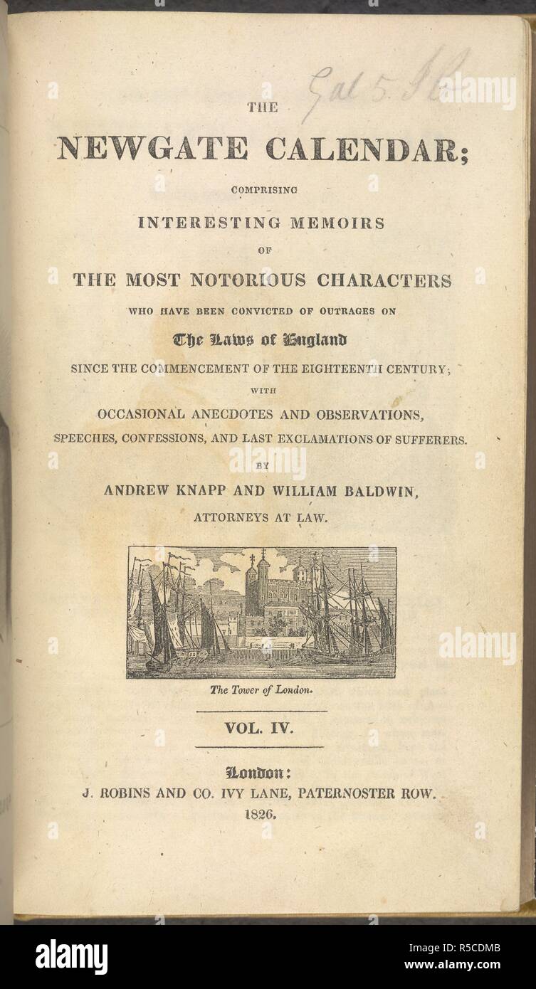 Illustrated title page of 'The Newgate Calendar'. The Newgate Calendar ...