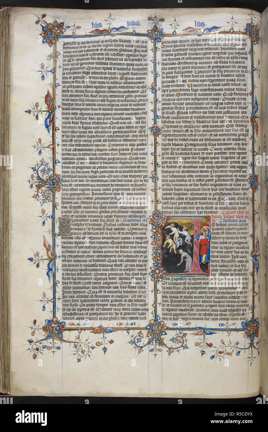 A historiated initial 'I'(n) of Ruth gleaning. Bible (the 'Big' or ...