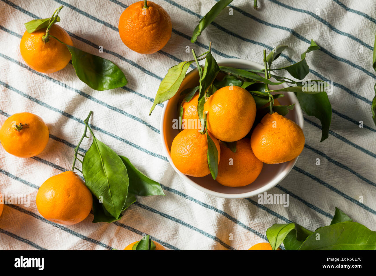 Raw Organic Mandarin Oranges with Green Leaves Stock Photo - Alamy