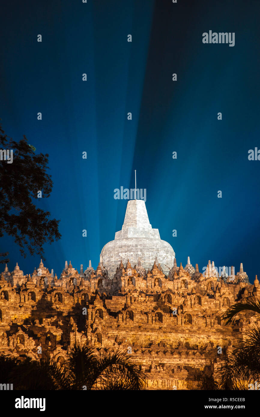 Indonesia, Java, Magelang, Borobudur Temple illuminated at night Stock ...