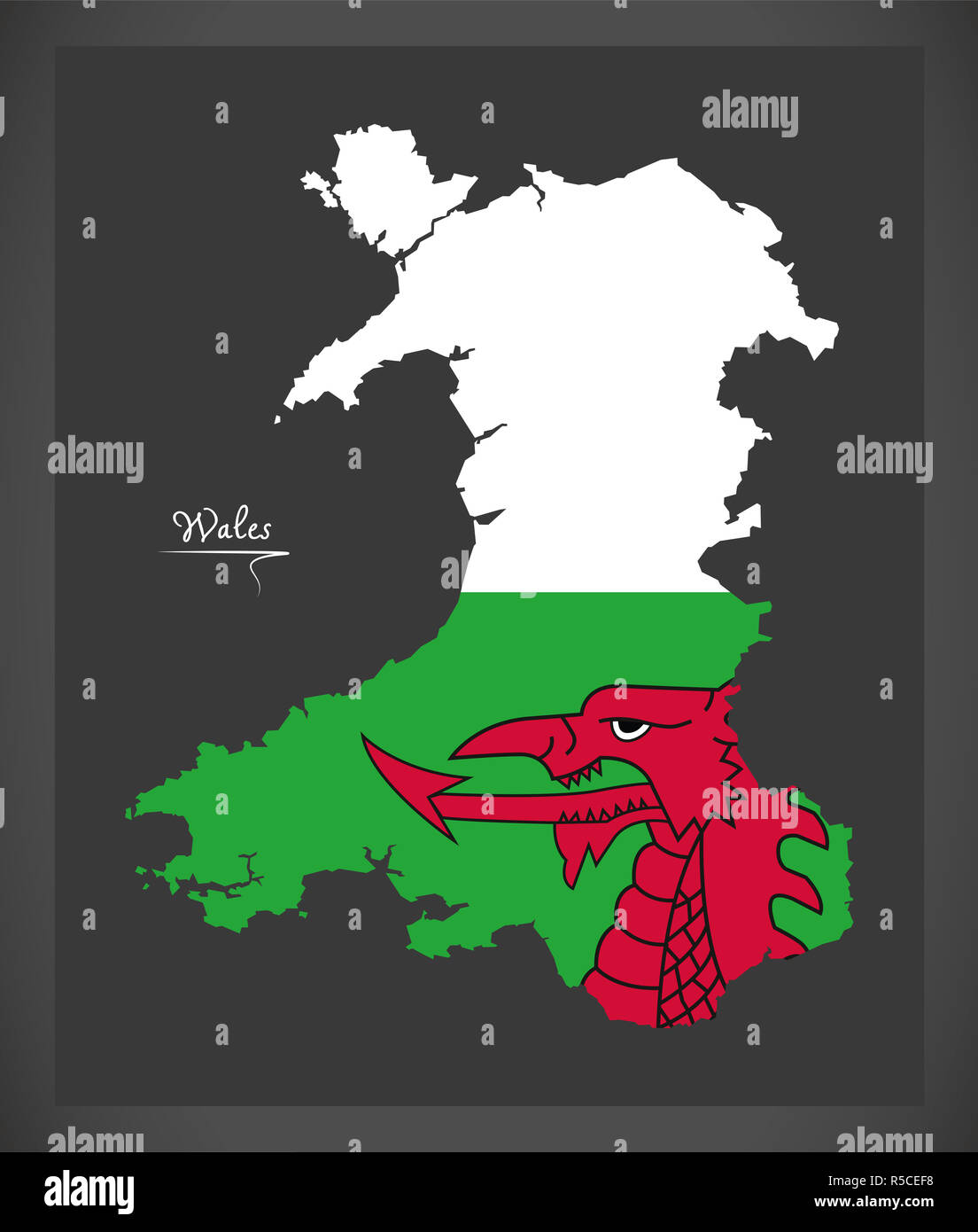 Wales map with Welsh national flag illustration Stock Photo - Alamy