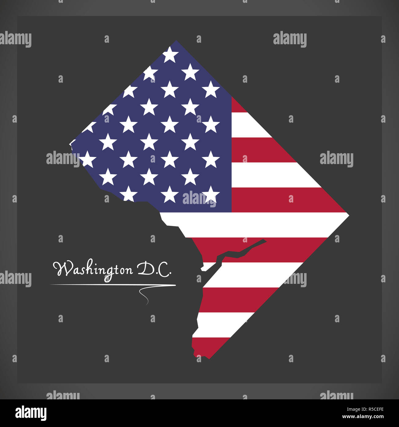 Washington DC map with American national flag illustration Stock Photo ...