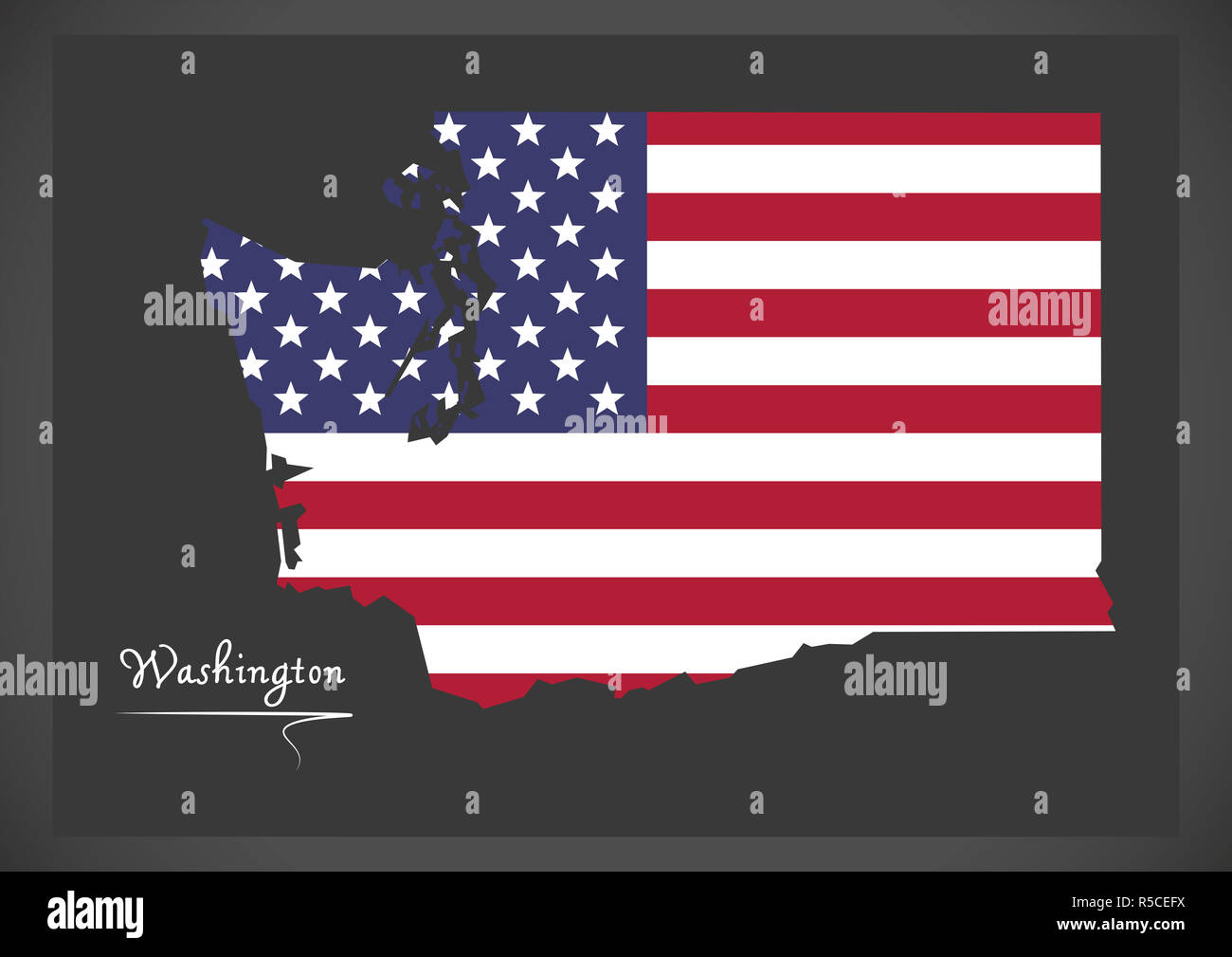 Washington map with American national flag illustration Stock Photo - Alamy