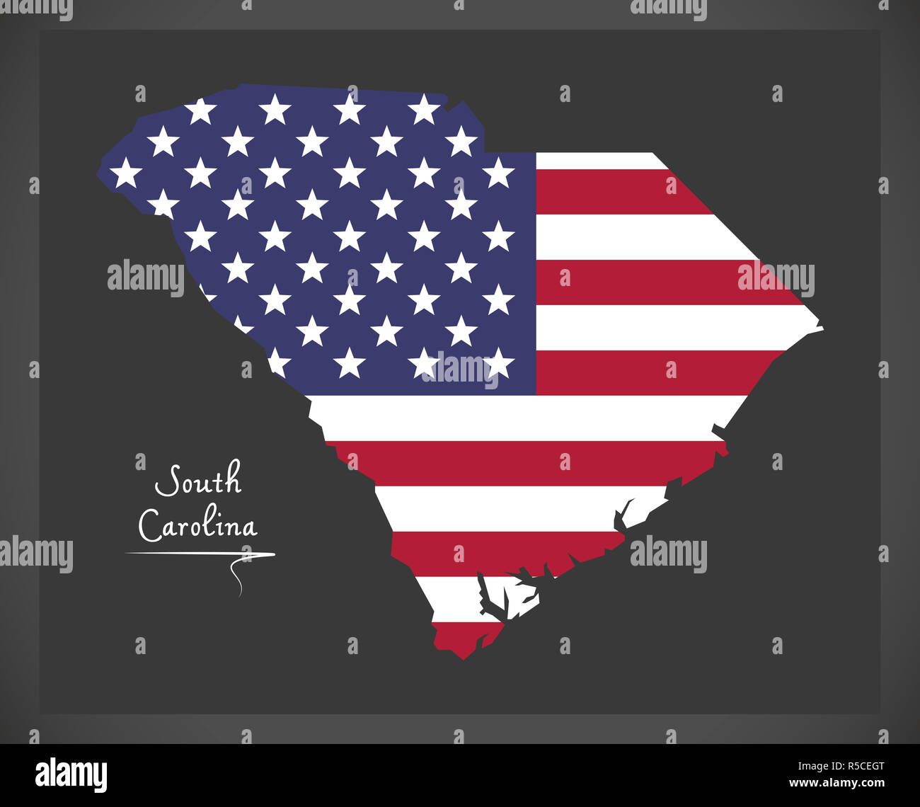 South Carolina map with American national flag illustration Stock Photo ...