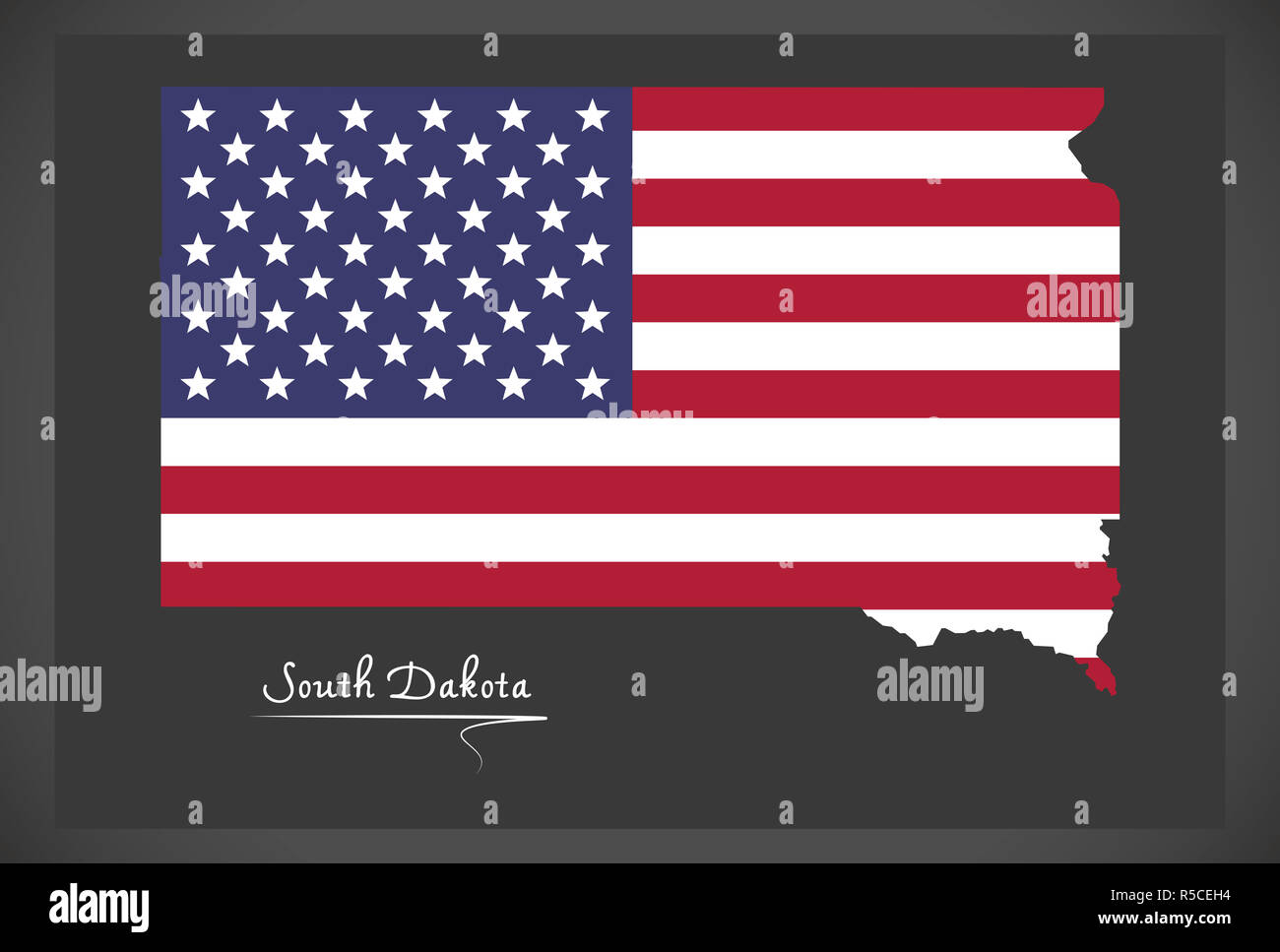 South Dakota map with American national flag illustration Stock Photo ...