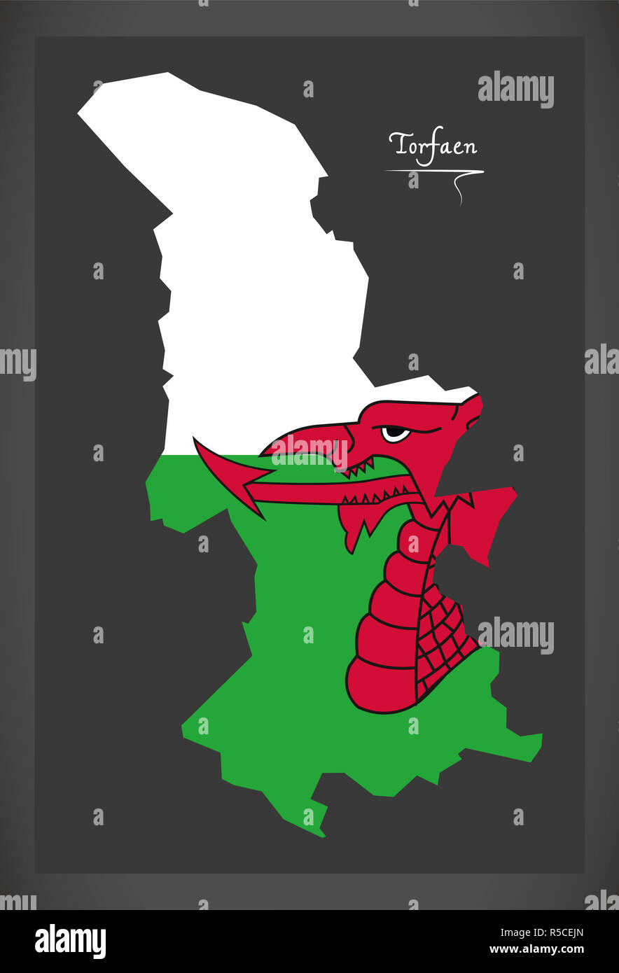 Torfaen Wales map with Welsh national flag illustration Stock Photo - Alamy