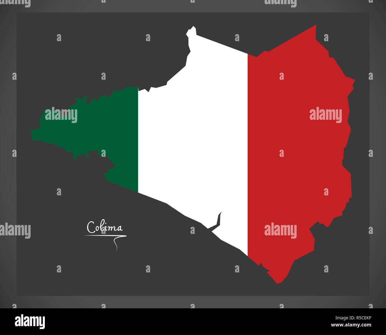 Colima map with Mexican national flag illustration Stock Photo - Alamy