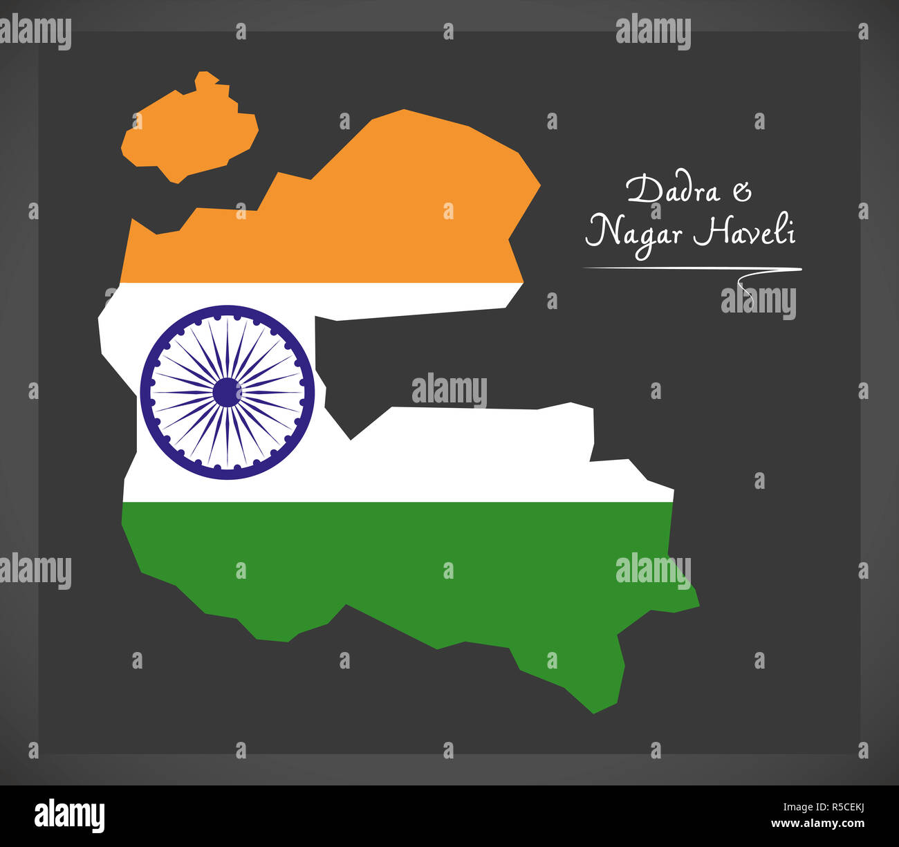 Dadra and Nagar Haveli map with Indian national flag illustration Stock ...