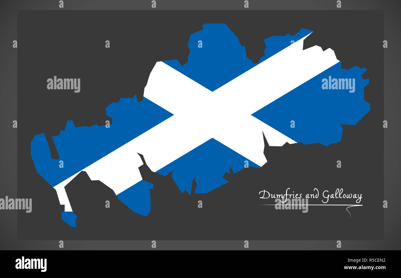 Dumfries and Galloway map with Scottish national flag illustration ...