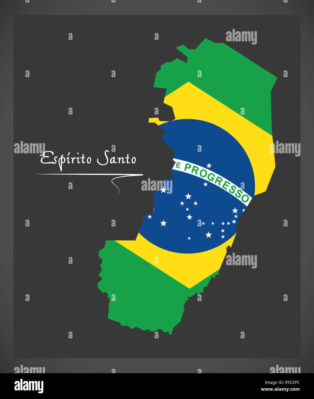 Espirito Santo map with Brazilian national flag illustration Stock ...