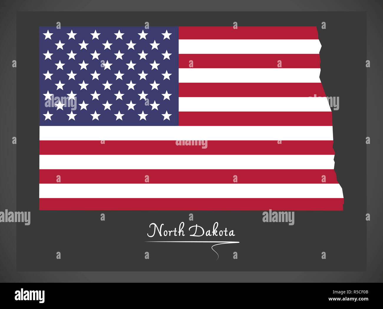 North Dakota map with American national flag illustration Stock Photo ...