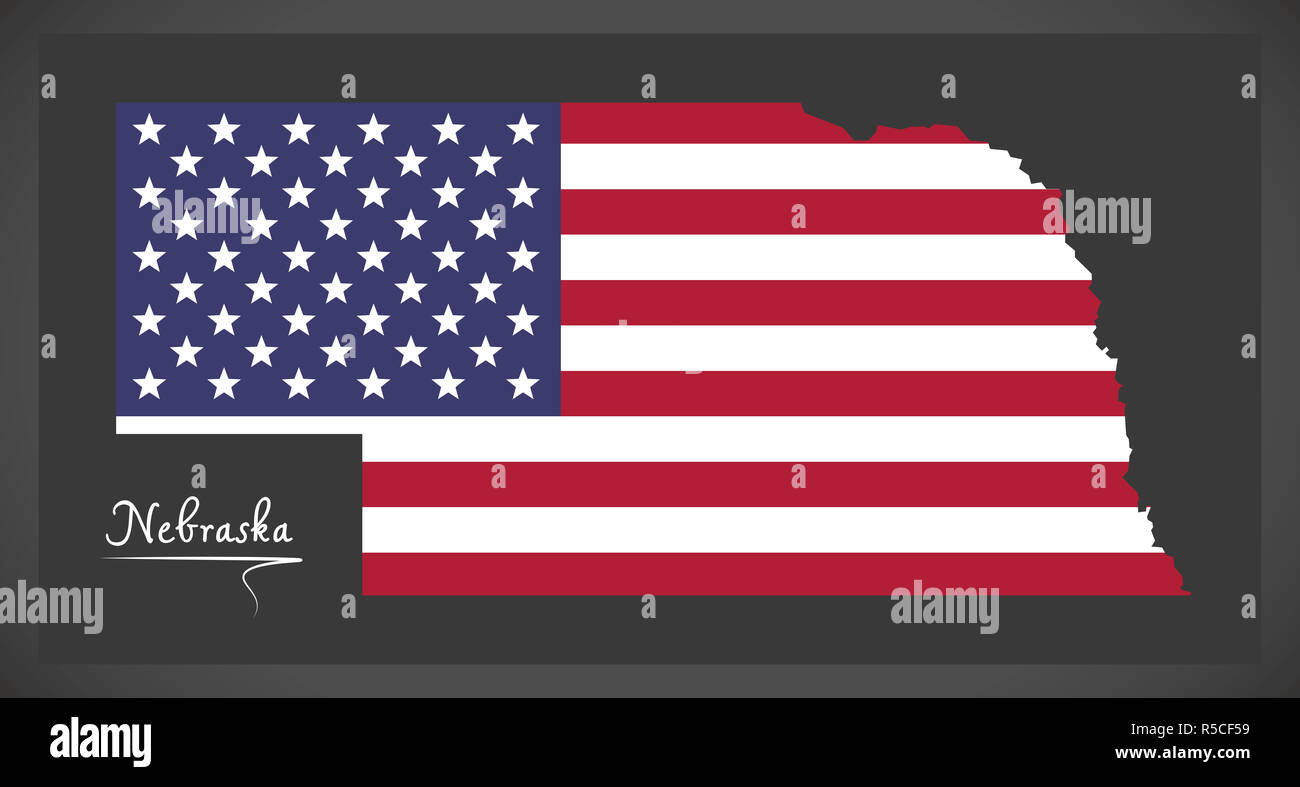 Nebraska map with American national flag illustration Stock Photo - Alamy