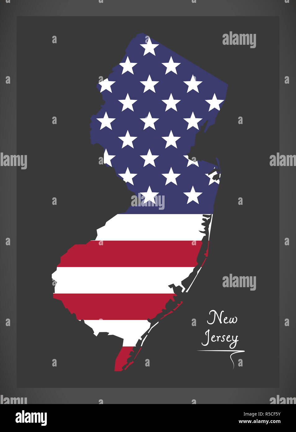 New Jersey map with American national flag illustration Stock Photo - Alamy
