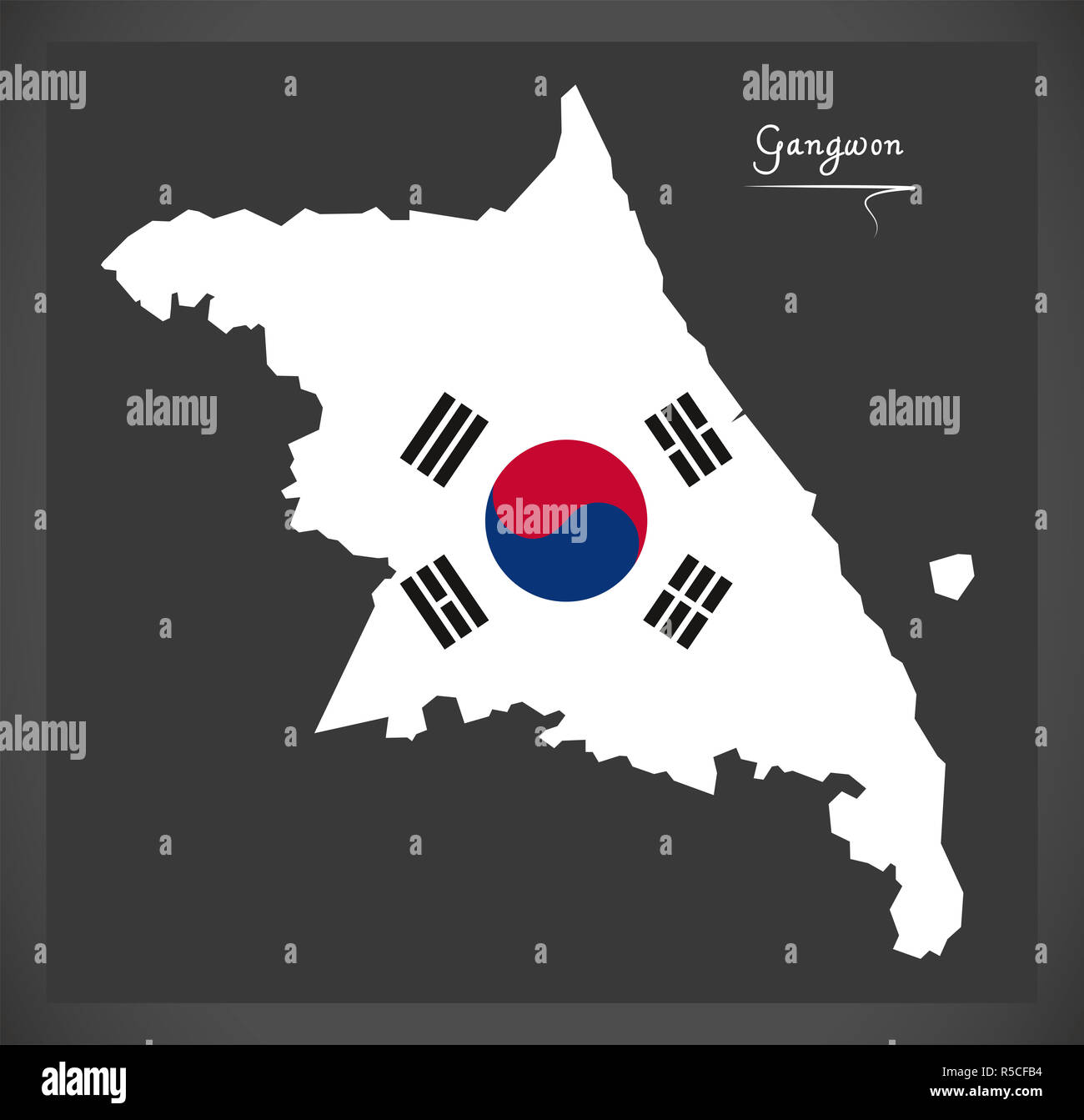 Gangwon map with South Korean national flag illustration Stock Photo ...